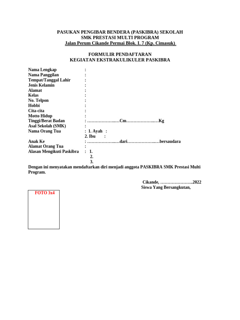 Formulir Paskibra | PDF