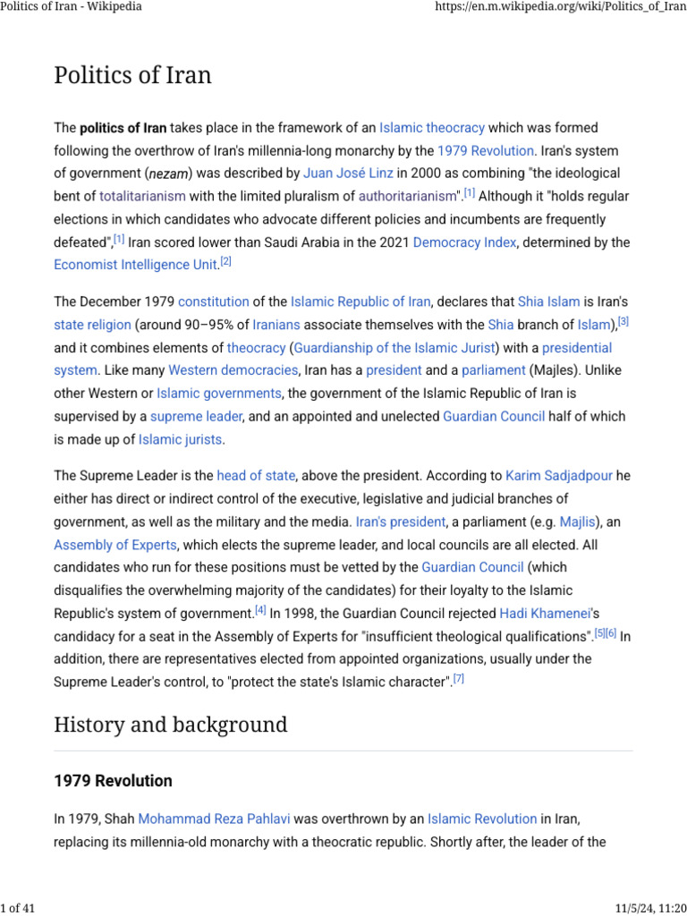 Iran's Theocratic Political System | PDF | Politics Of Iran | Ruhollah ...
