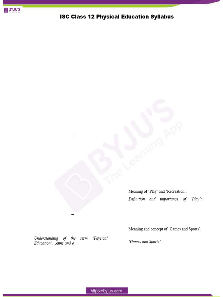 ISC Class 12 Physical Education Syllabus | PDF | Physical Fitness | Obesity