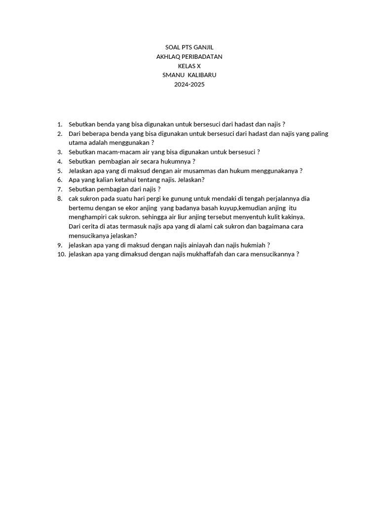 Soal PTS Ganjil 2024 | PDF