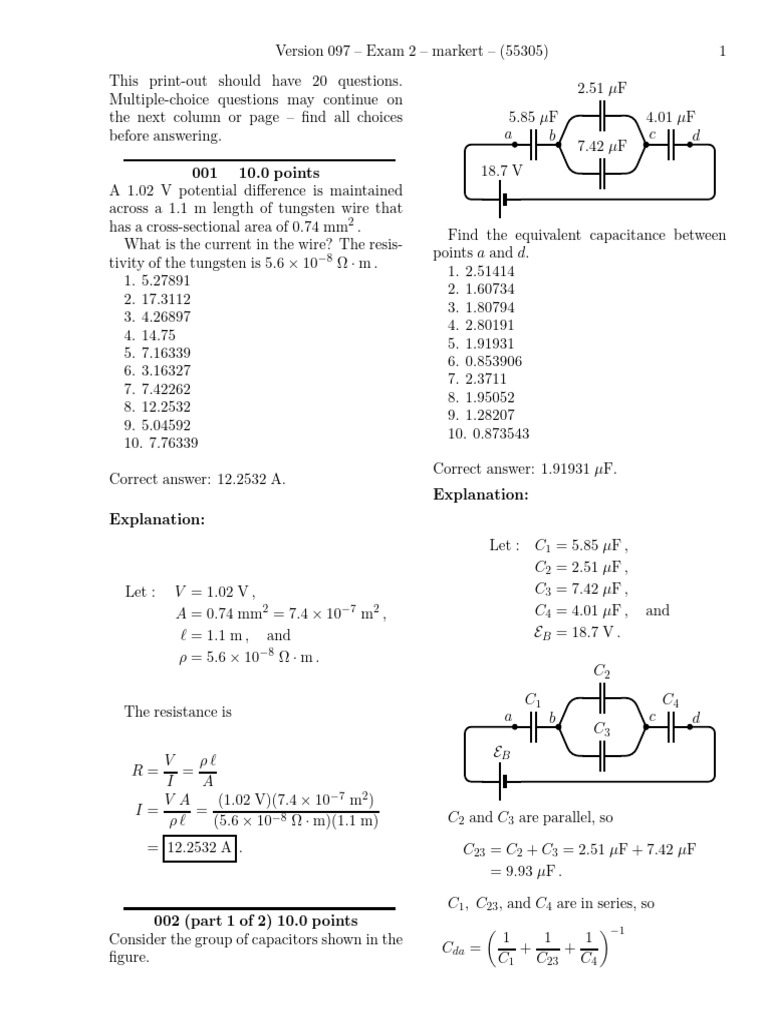 Exam 2: Physics Questions and Solutions | PDF | Capacitance | Capacitor
