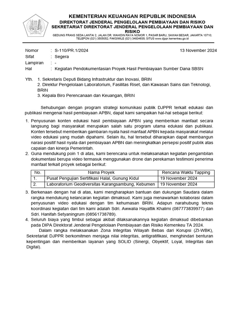 Kegiatan Pendokumentasian Proyek Hasil Pembiayaan Sumber Dana SBSN | PDF