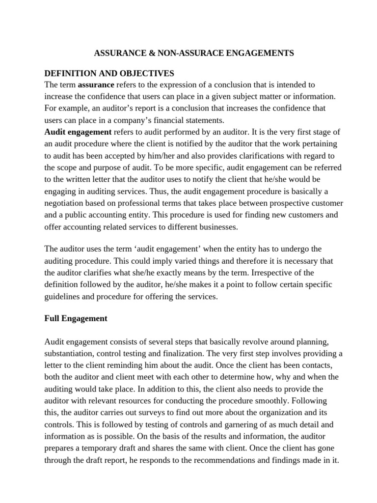Assurance&Non Assurance Engagements | PDF | Audit | Internal Control
