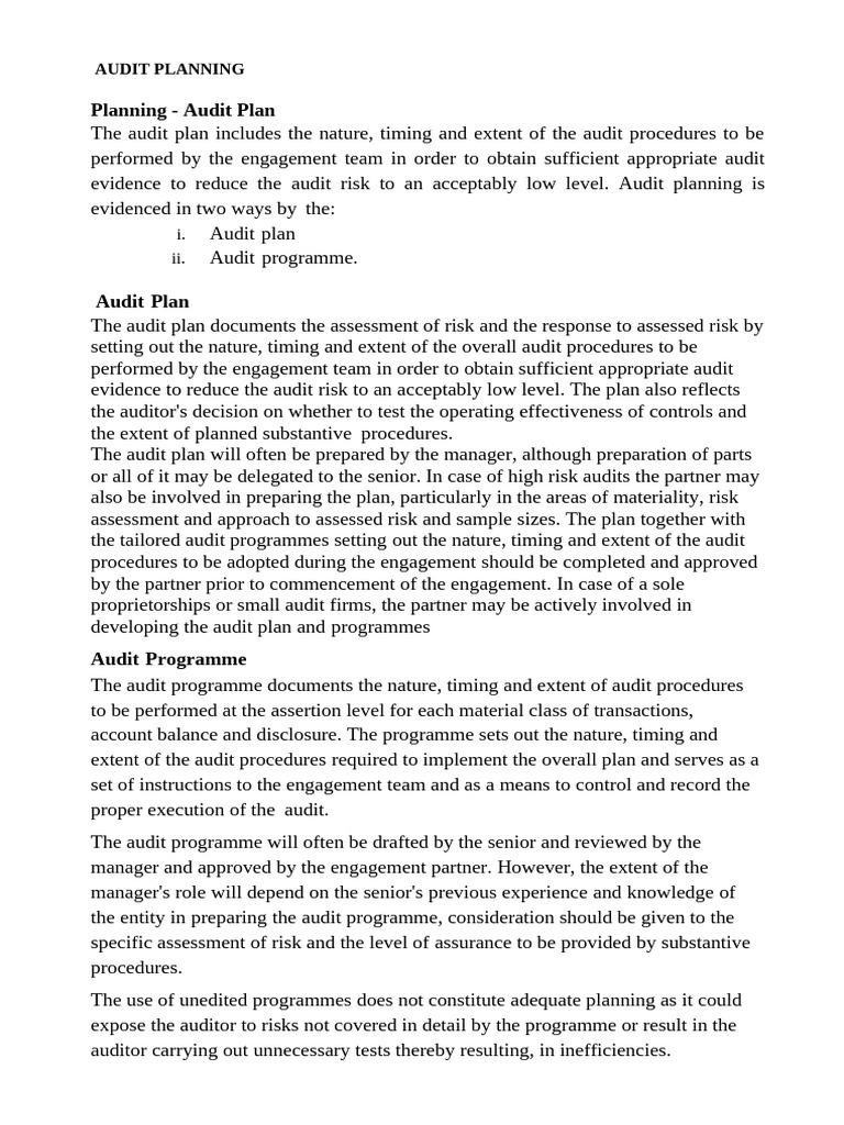 Audit Planning | PDF | Audit | Financial Statement