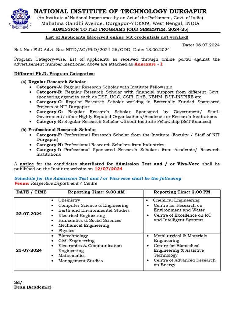 National Institute of Technology Durgapur: Mahatma Gandhi Avenue, Durgapur-713209, West Bengal ...