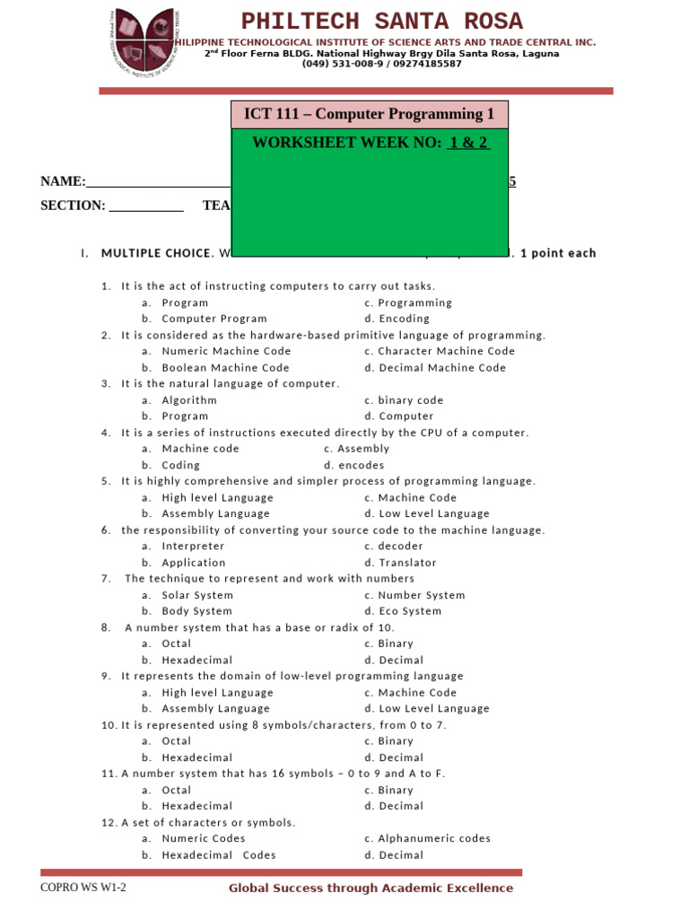 w1w2 - Worksheet | PDF | Byte | Assembly Language