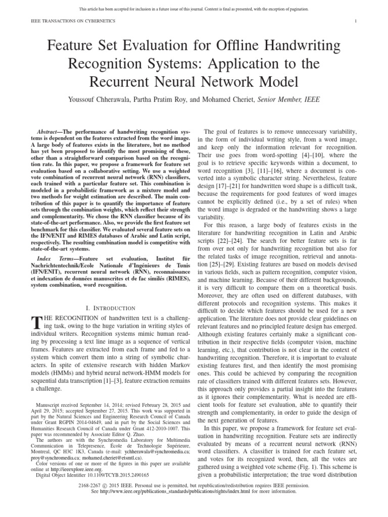 Evaluating Features for Handwriting Recognition | PDF | Artificial Neural Network | Artificial ...