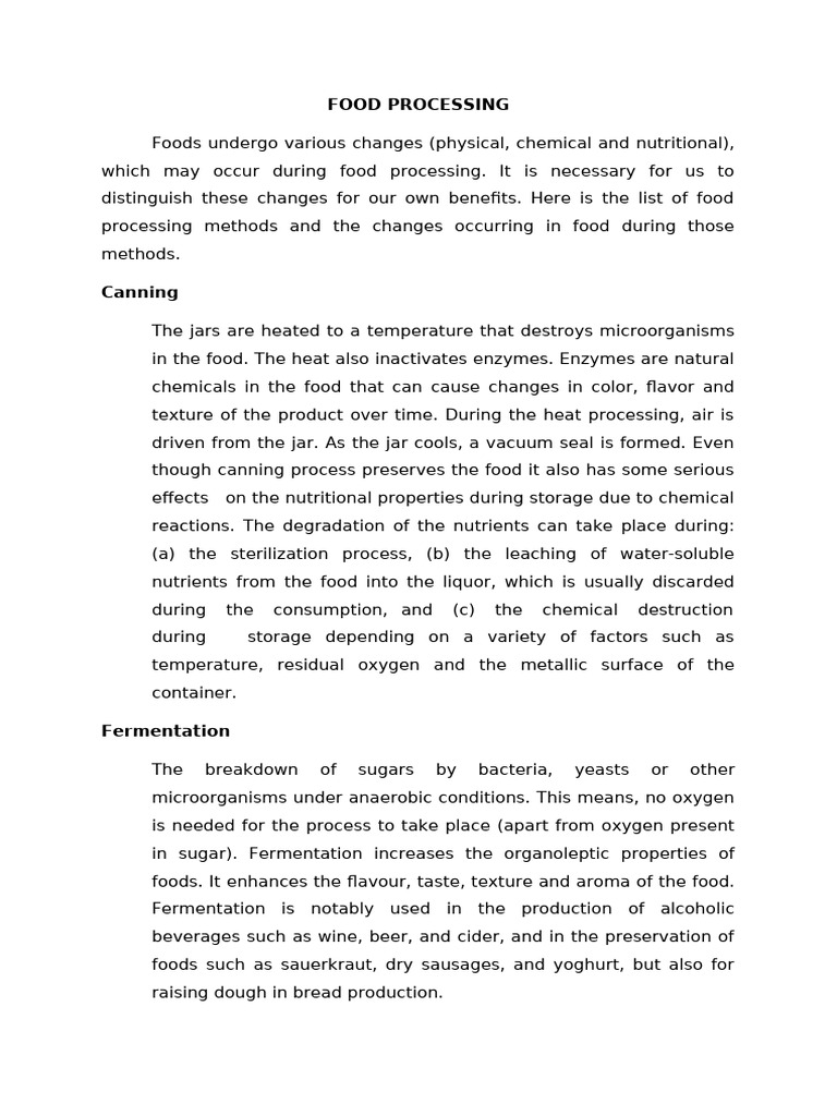 Food Processing Methods & Effects | PDF | Foods | Food Preservation