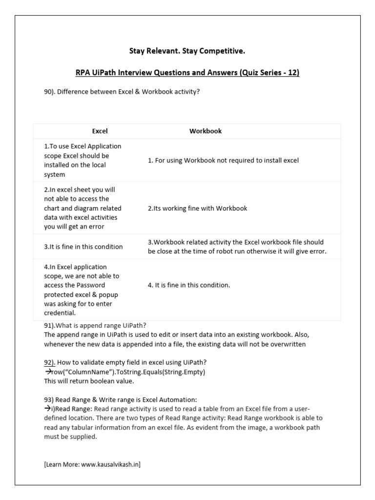 12 Stay Relevant Stay Competitive RPA UiPath Interview Questions | PDF | Microsoft Excel ...