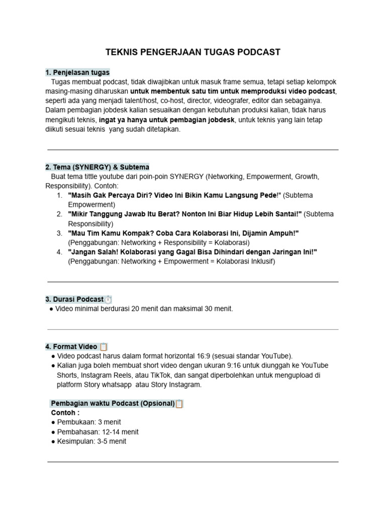Teknis Pengerjaan Tugas Podcast | PDF