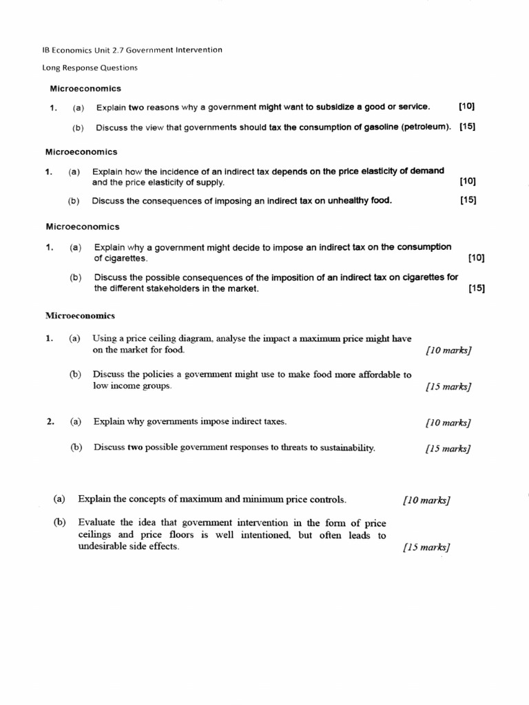 Economics 2.7 Government Intervention Past Paper Questions | PDF