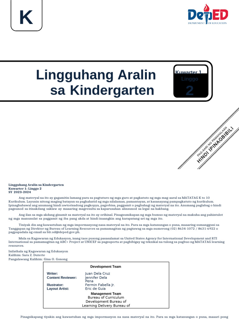 LE - Kinder - Q1 - Week 2 - Ver2 | PDF