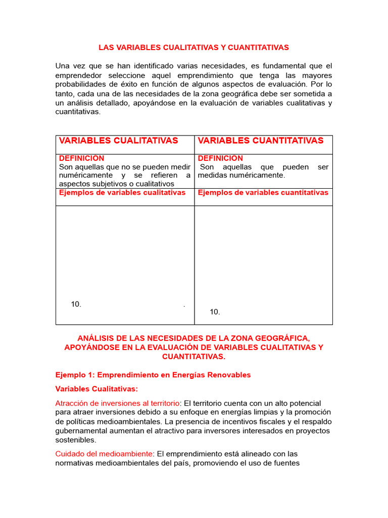 Las Variables Cualitativas y Cuantitativas | PDF | Iniciativa empresarial | Energía renovable