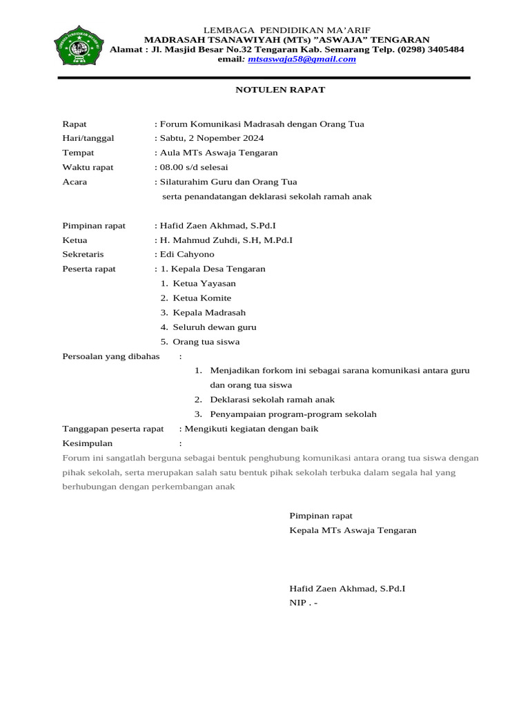 Format Notulen Rapat | PDF