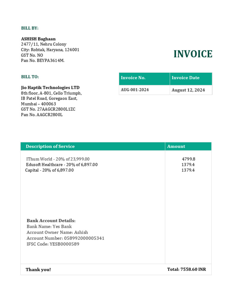 August 2024 Invoice Summary | PDF
