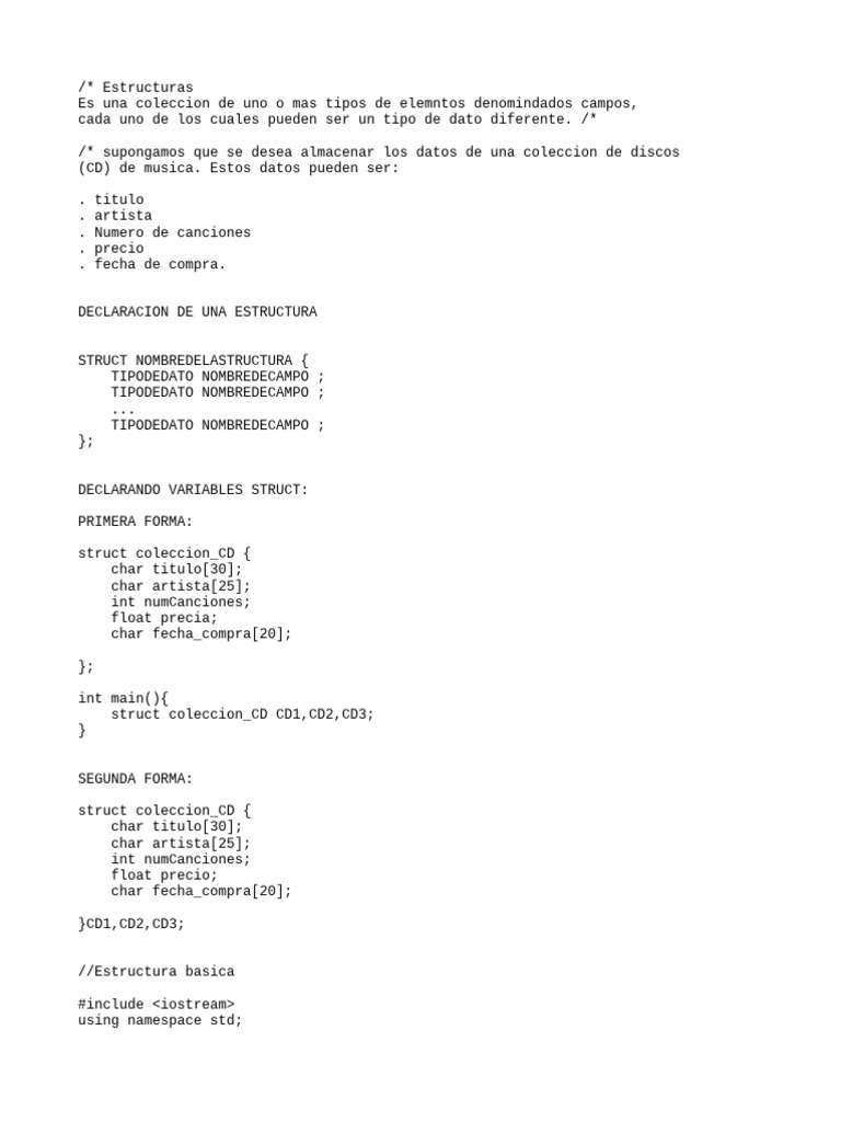 Estructuras en C++: Definición y Ejemplo | PDF