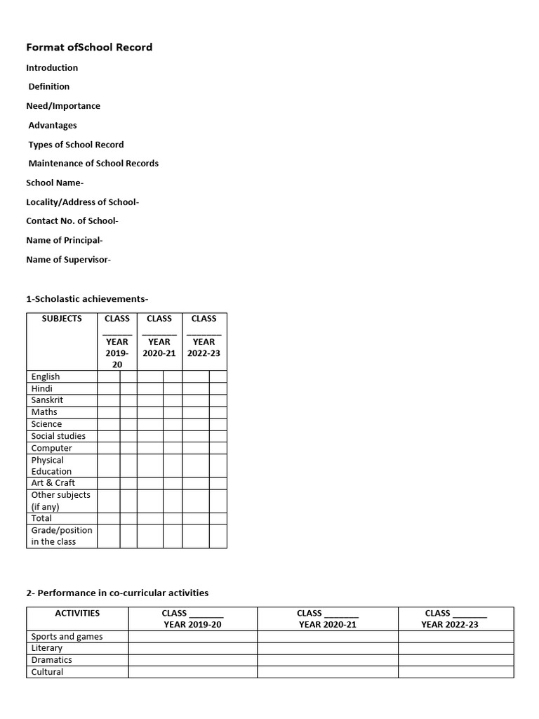 Format of School Record | PDF