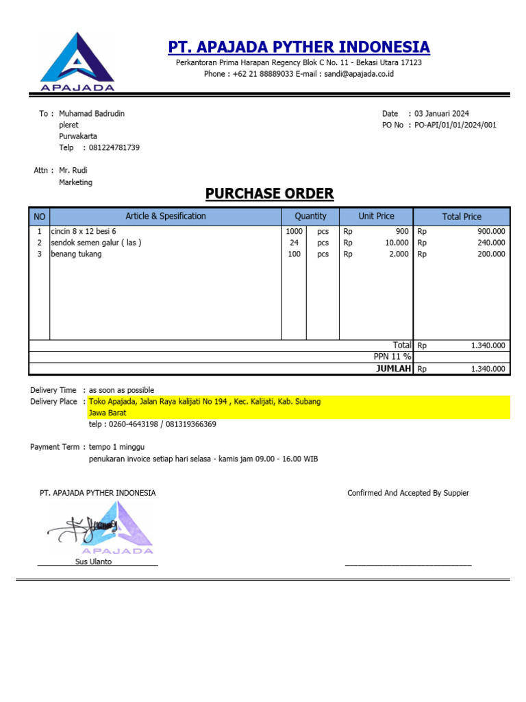 Contoh Purchase Order | PDF