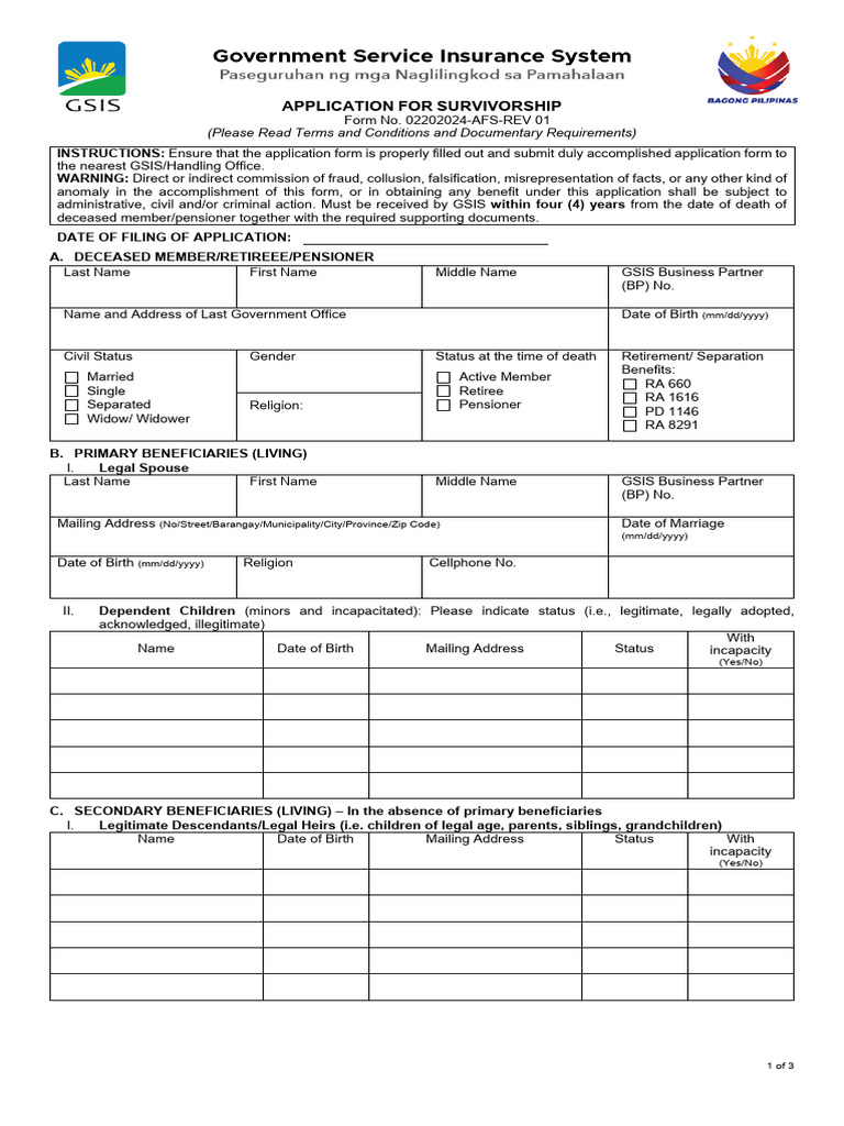 Application For Survivorship | PDF | Concurrent Estate | Pension
