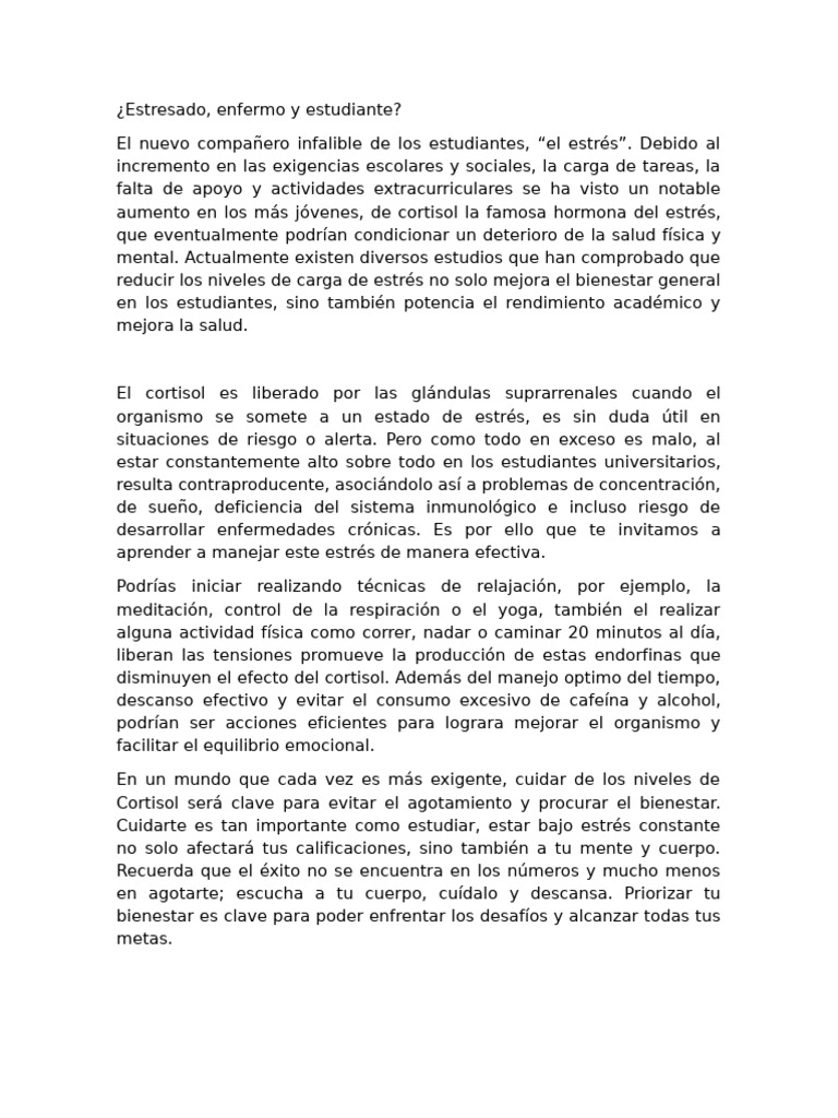 Estresado, Enfermo y Estudiante | PDF | Estrés (biología) | Cortisol