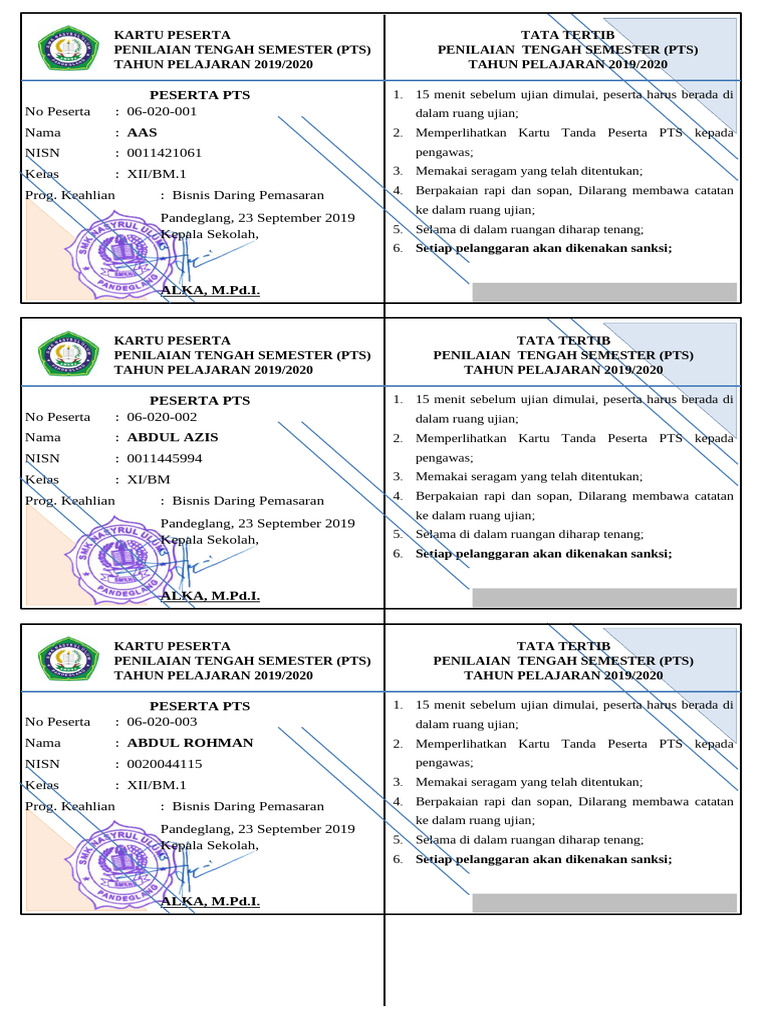 Kartu Peserta Usp 2020 | PDF