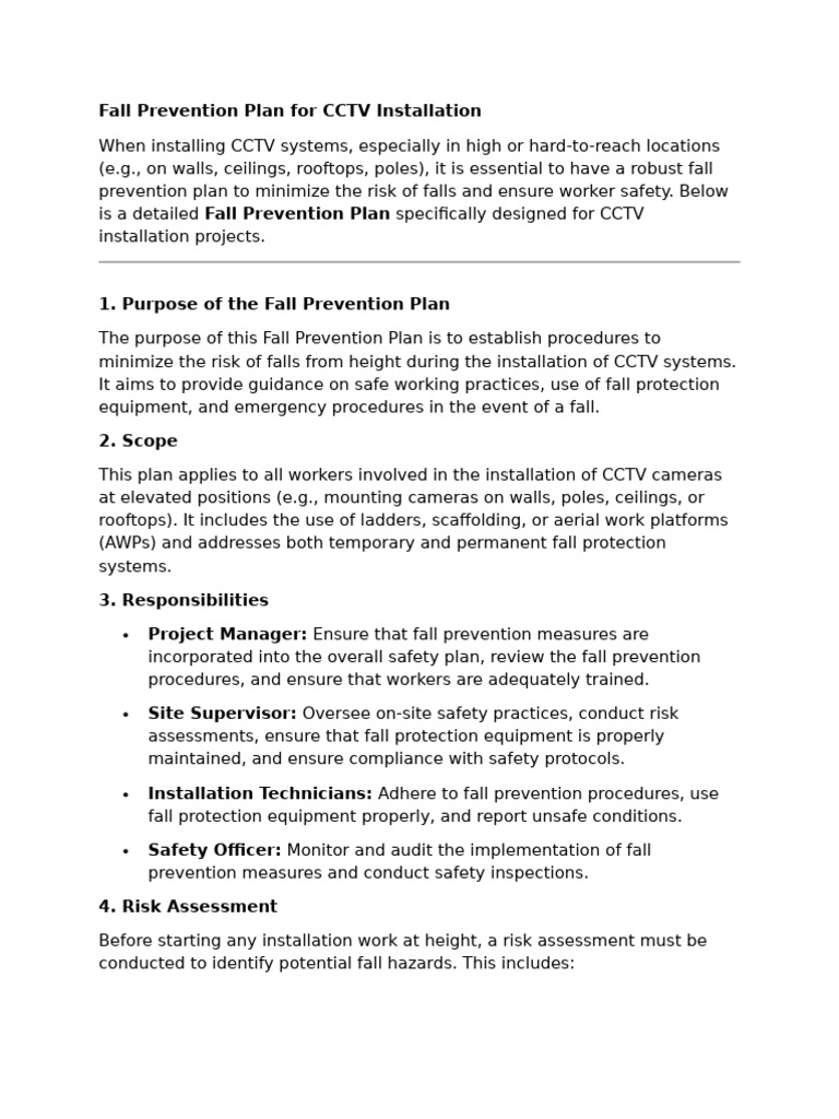 CCTV Installation Fall Prevention Plan | PDF | Occupational Safety And ...