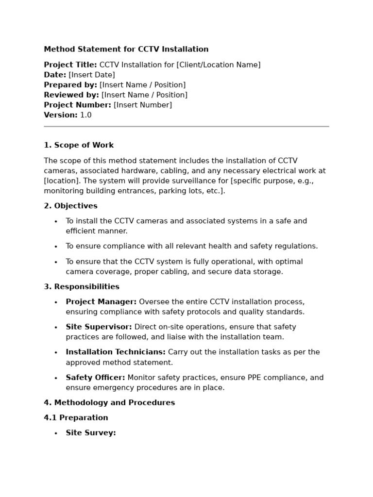 CCTV Installation Method Statement | PDF | Closed Circuit Television ...
