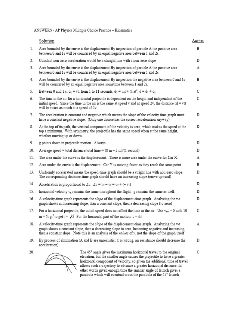 WORKBOOK - Kinematics MC Key | PDF | Acceleration | Velocity