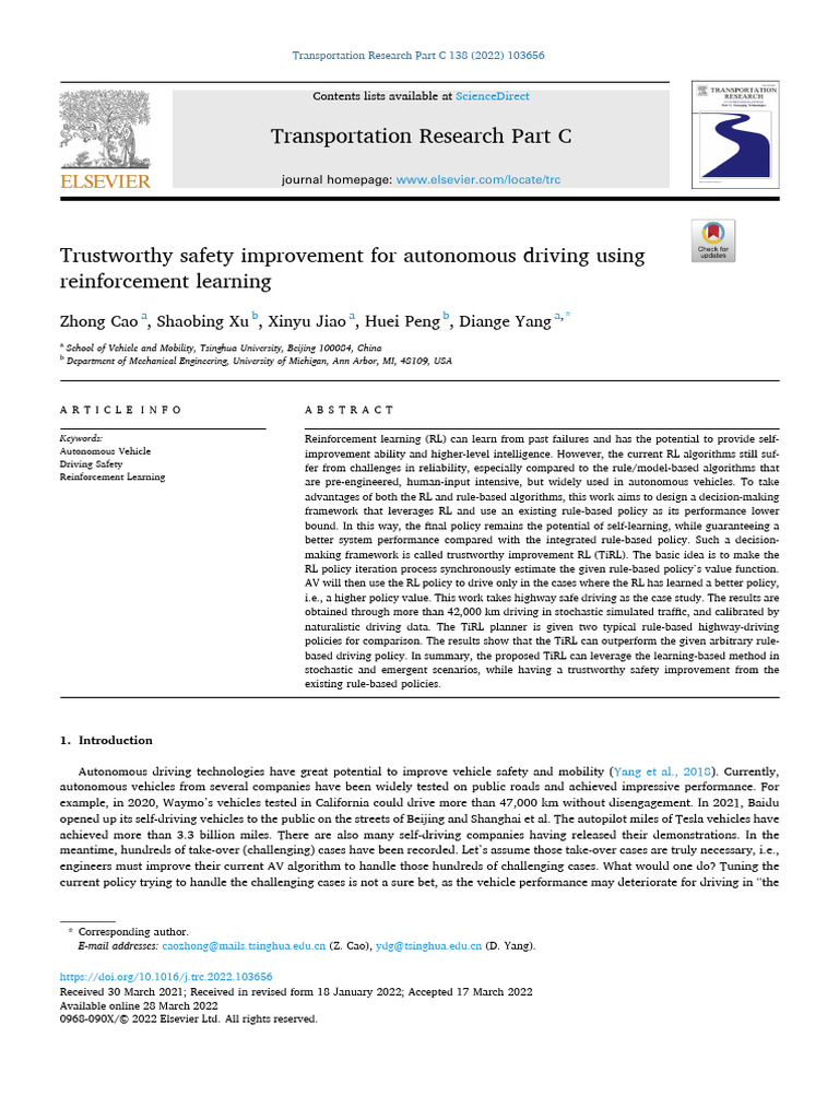 Trustworthy Safety Improvement For Autonomous Driving Using Reinforcement Learning Pdf