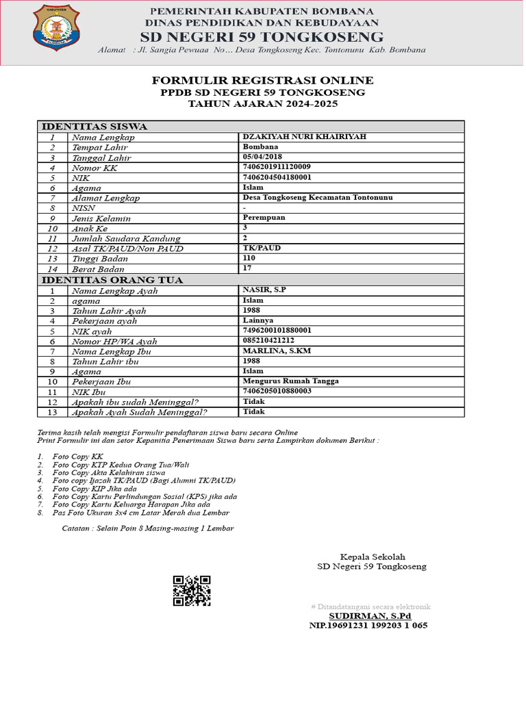 PPDB Onlinedzakiyah Nuri Khairiyah | PDF