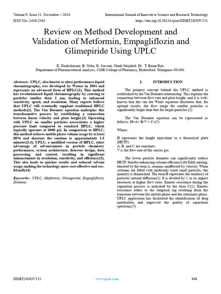 Review On Method Development and Validation of Metformin, Empagliflozin and Glimepiride Using ...