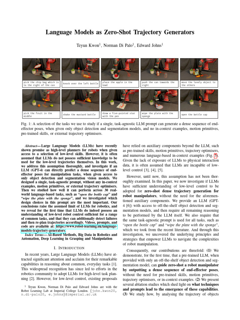 Language Models As Zero-Shot Trajectory Generators | PDF | Cognitive Science
