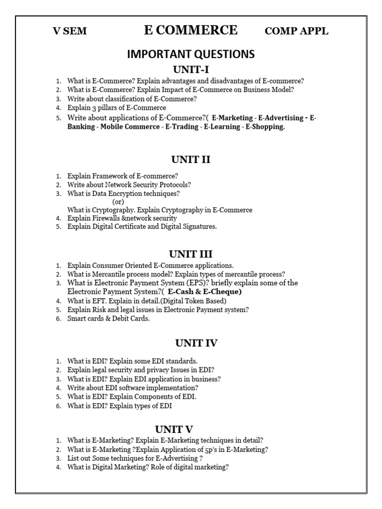 Ecommerce Important Questions | PDF