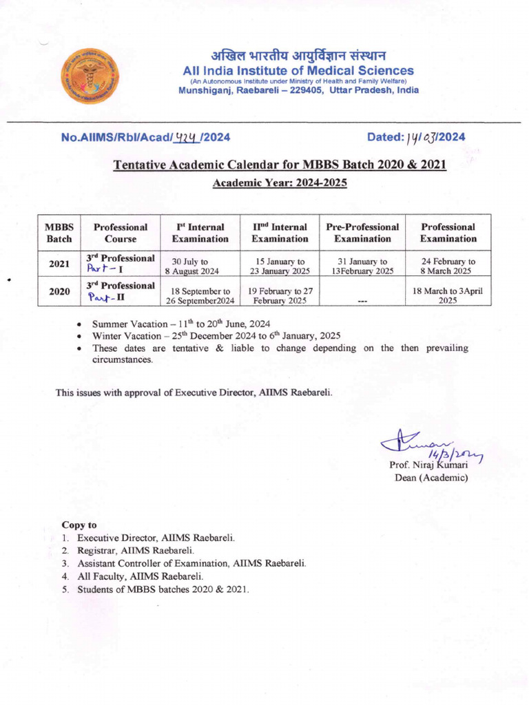 Tentative Academic Calendar For Batch 2020 & 2021 | PDF