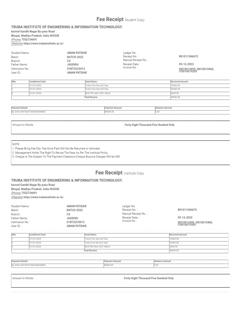 FeeManagement PrintFeeReceipt | PDF | Receipt | Payments