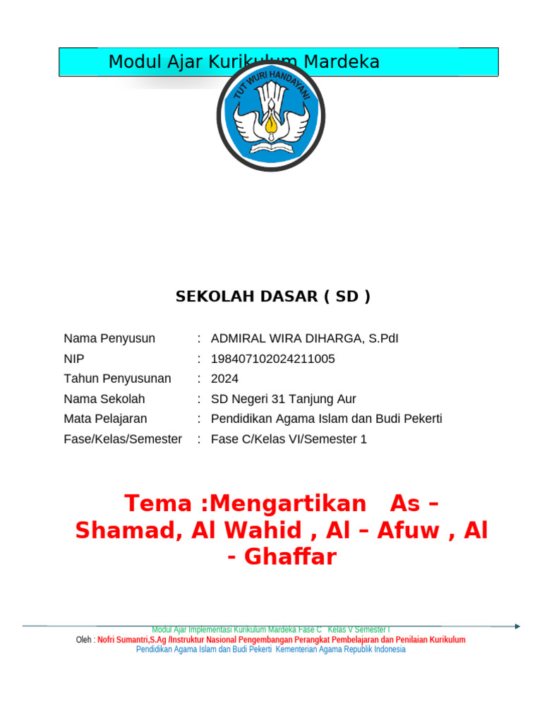 Modul Ajar Kelas 6 Bab 2 Allah Maha Segalanya Tema Makna Asmaul Husna ...