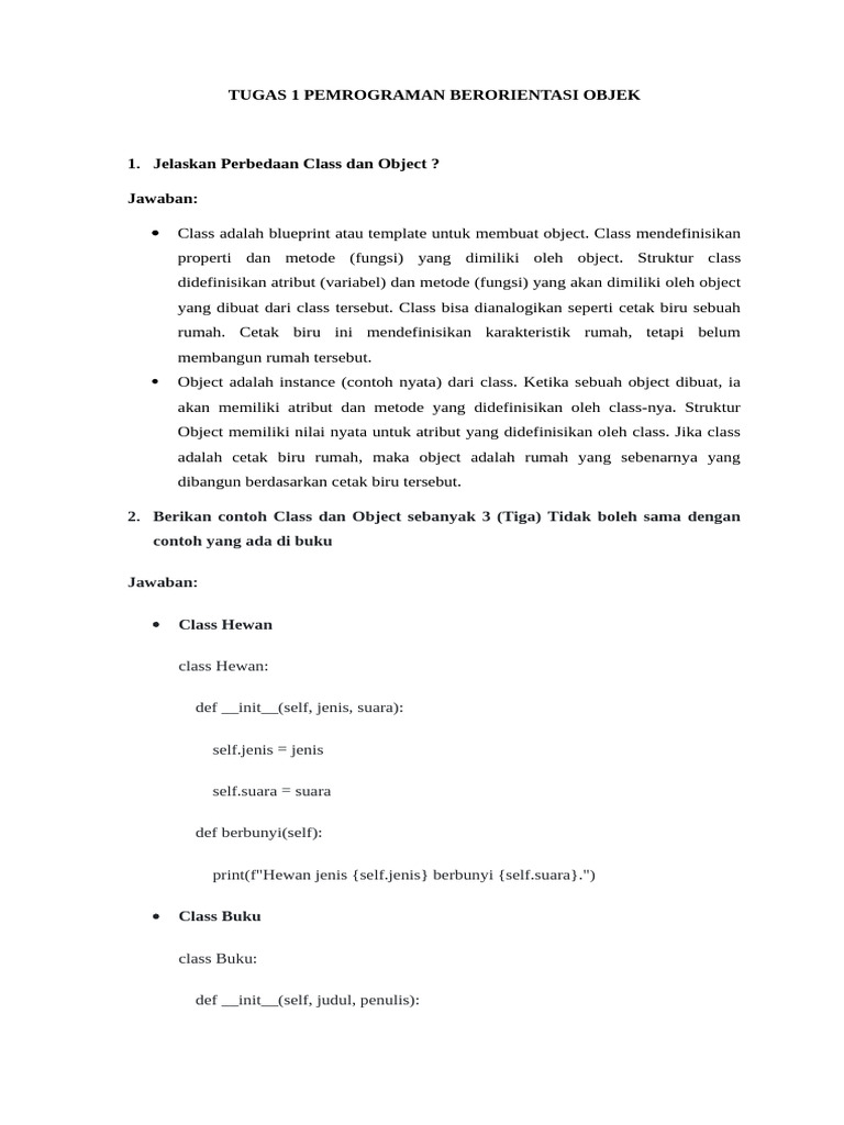 Tugas 1 Pemrograman Berorientasi Objek Rafli Prayuda (E1d123062) | PDF