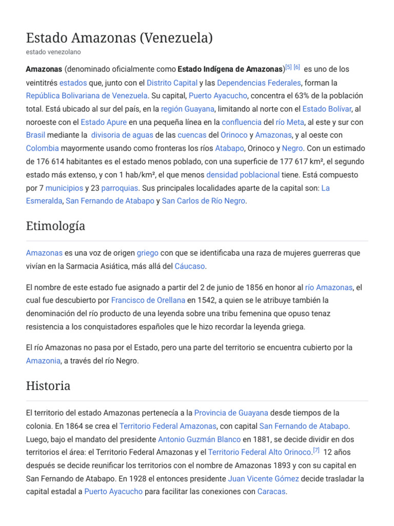 Estado Amazonas (Venezuela) - Wikipedia, La Enciclopedia Libre | PDF