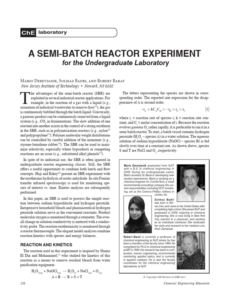 A Semi-Batch Reactor Experiment | PDF | Chemical Reactor | Hydrogen ...