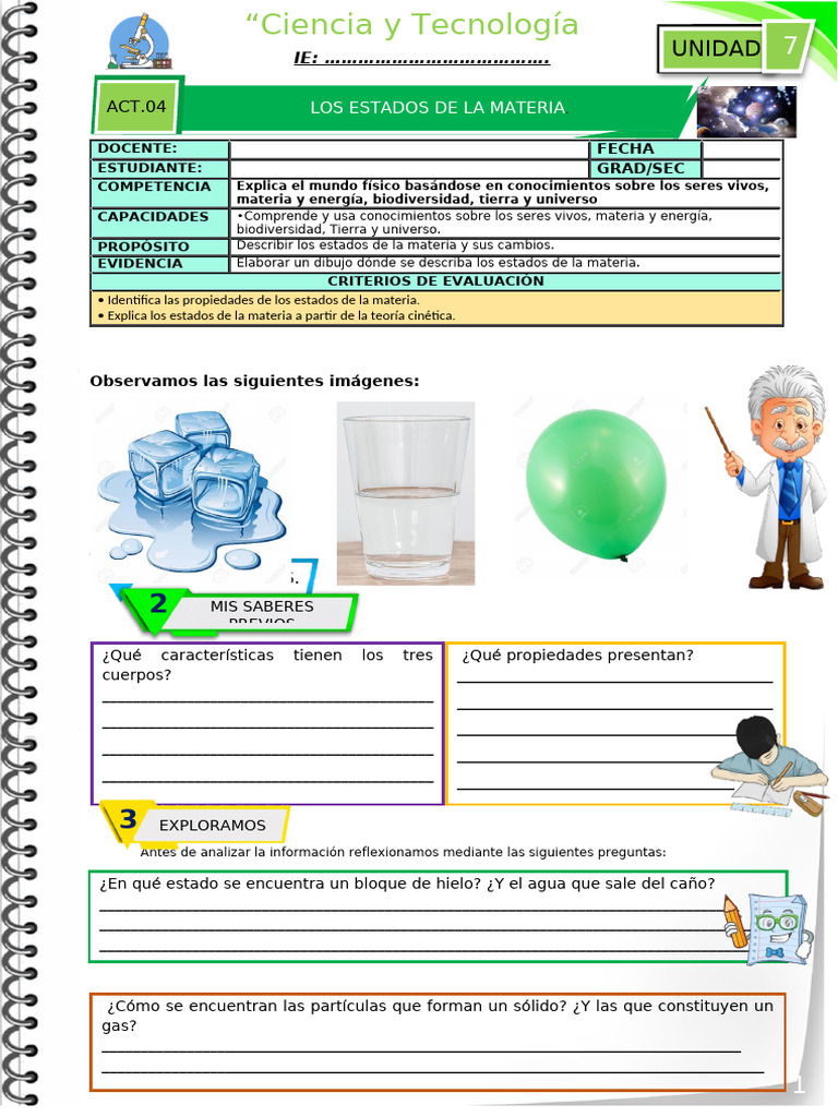 Ficha de Trabajo Estados de La Materia | PDF | Gases | Importar