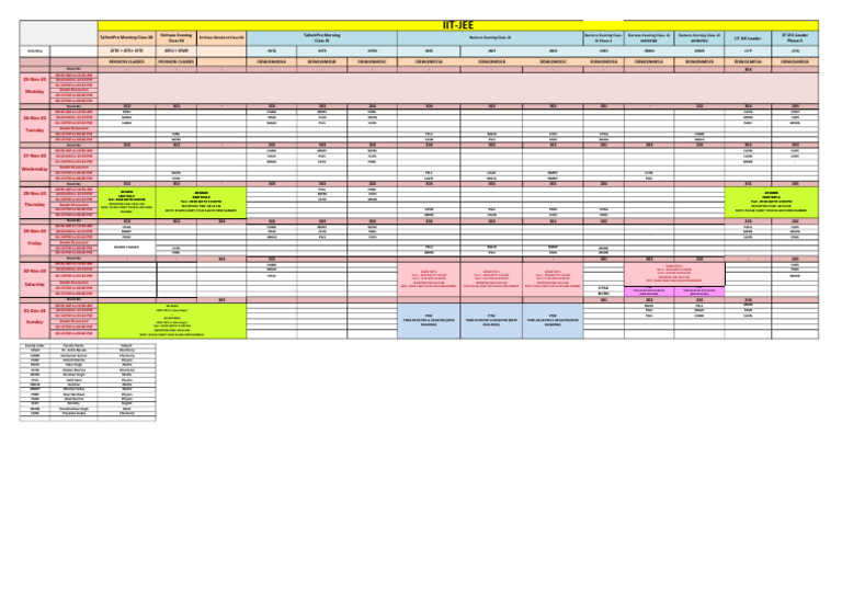 IIT JEE TIME TABLE - 25th November To 01st December 2024 | PDF | Tests ...