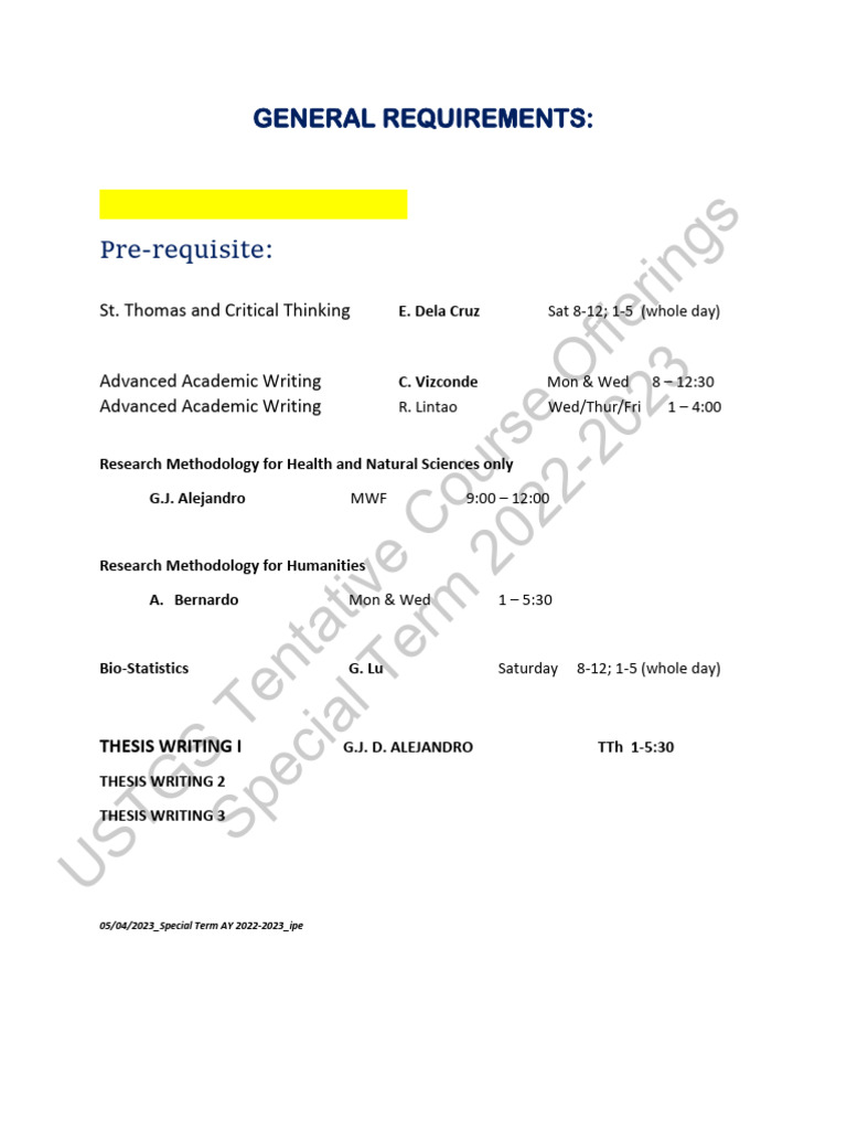 Course Offerings | PDF | Thesis | Science