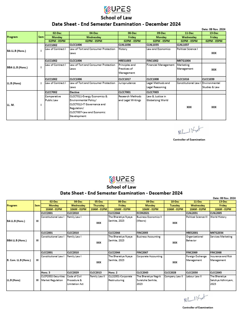 SOL - Date Sheet - End Semester Examination - December 2024 | PDF ...