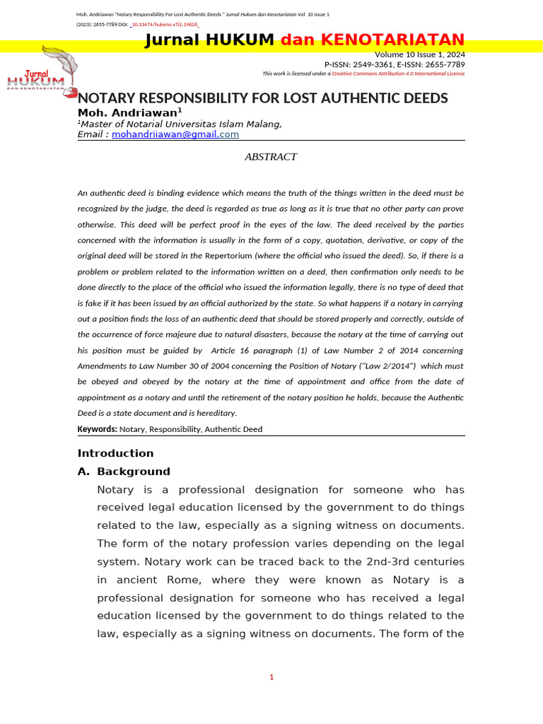 Jurnal S2 Kenotariatan Andriawan | PDF | Notary Public | Deed