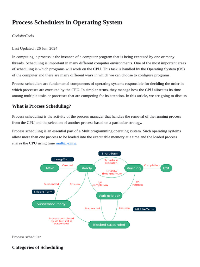 Process Schedulers in Operating System | PDF | Process (Computing) | Scheduling (Computing)