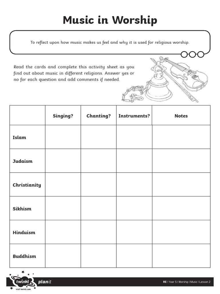Music in Worship - Activity Sheet | PDF
