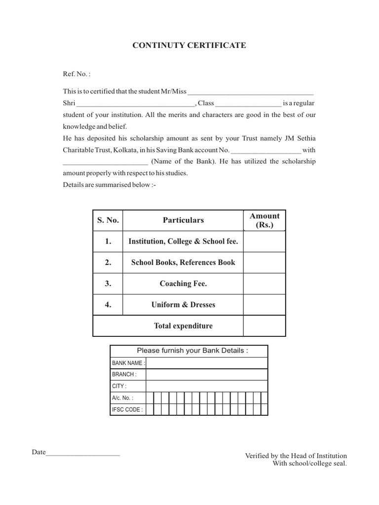 Continuty Certificate | PDF
