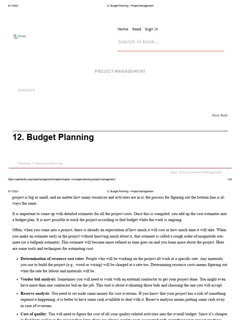 Budget Planning - Project Management | PDF