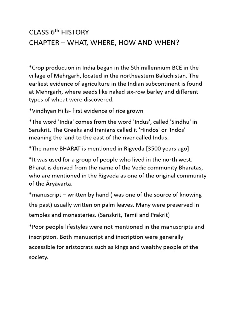 Class 6 History: What, Where, How, When? | PDF