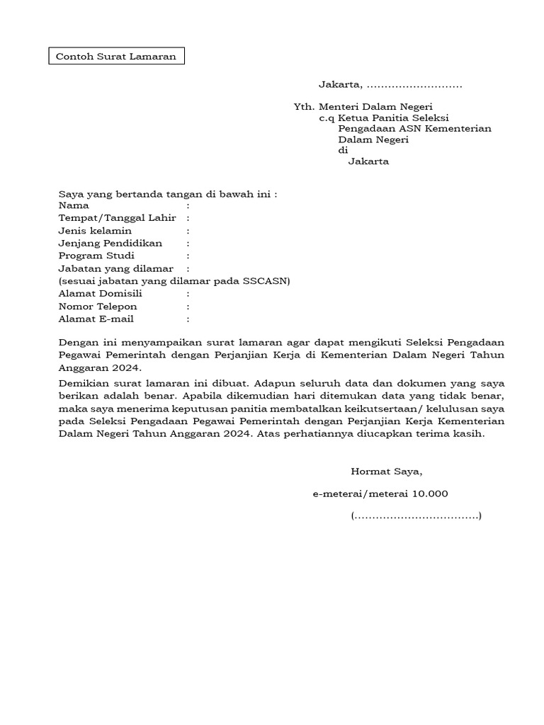 3572 Format Surat Lamaran PPPK 2024 1 | PDF